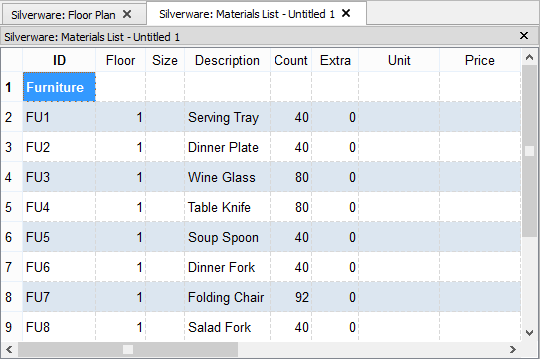 Creating a Materials List for an Event