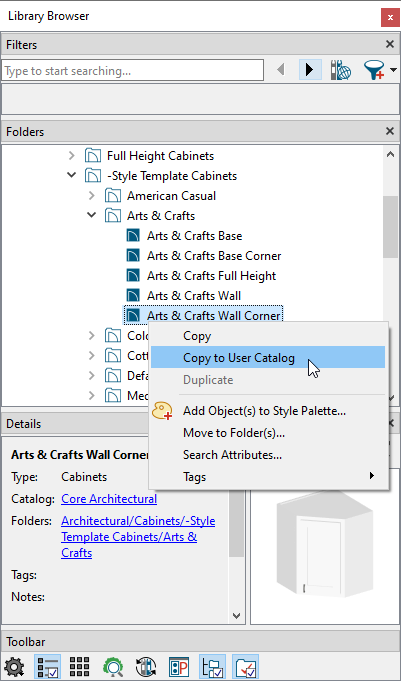 Adding and Copying Objects to the User Catalog