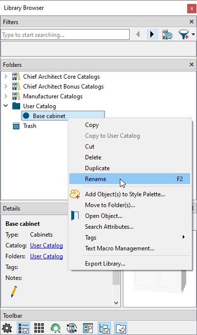 Adding and Copying Objects to the User Catalog